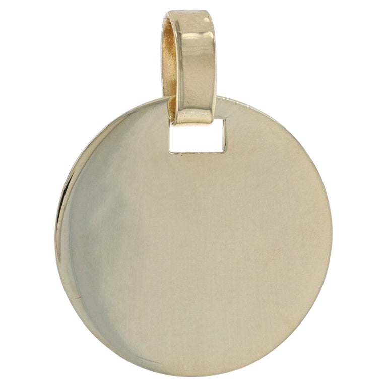 Yellow Gold Engravable Disc Pendant 10k Circle For Sale at 1stDibs