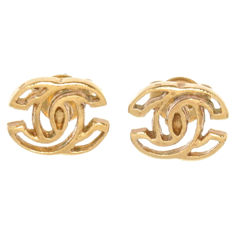 CHANEL NEW CC Gold Metal Black Resin Button Earrings in Box For Sale at ...