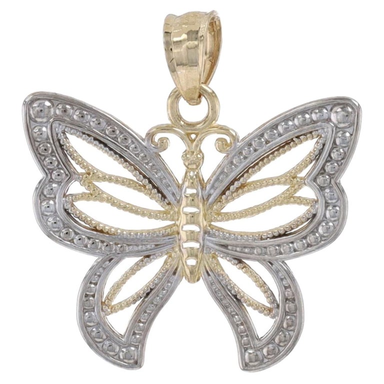 Yellow Gold Milgrain Butterfly Pendant 14k Nature For Sale at 1stDibs