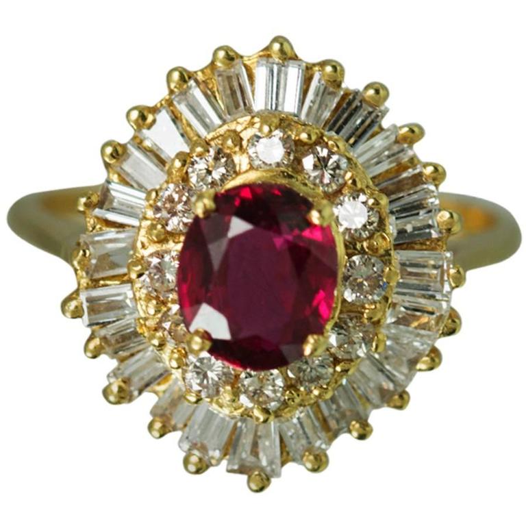 Ruby Diamond Gold Ballerina Ring For Sale at 1stDibs