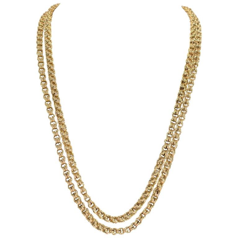 Classic Double Circles Long Gold Chain at 1stDibs