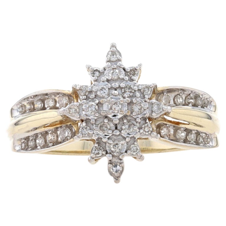 Yellow Gold Diamond Cluster Ring 10k Single .25ctw Floral Star ...
