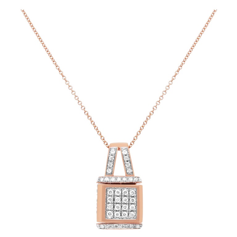 Reversible Round Cognac and White Diamond Pendant Necklace 14K Rose ...