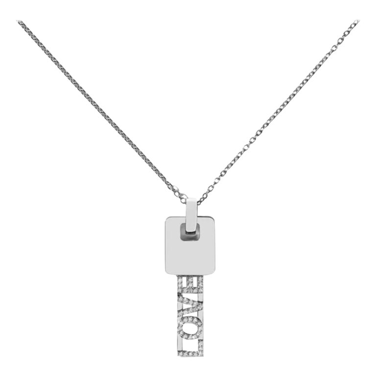 Diamond Love Key Pendant 18k White Gold For Sale at 1stDibs