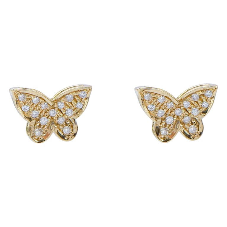Diamonds, 18 Karat Yellow Gold Butterfly Shape Earrings For Sale at 1stDibs