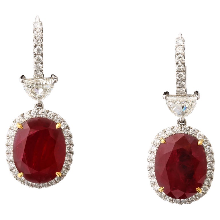 Ruby and Diamond Drop Dangle Earrings For Sale at 1stDibs