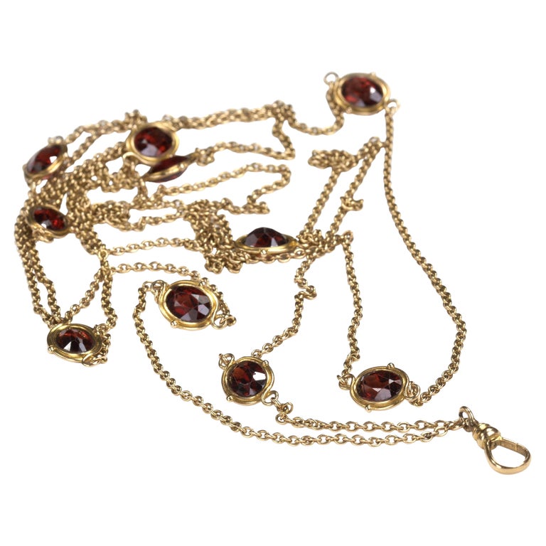 Edwardian Garnet and Gold Long Chain For Sale at 1stDibs