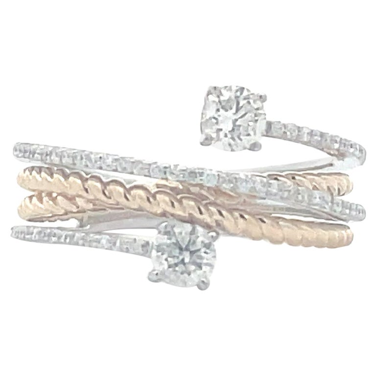0.57 ct. 2 Tone Multi-Strand Diamond Bypass Cocktail Coil Ring in 14K ...