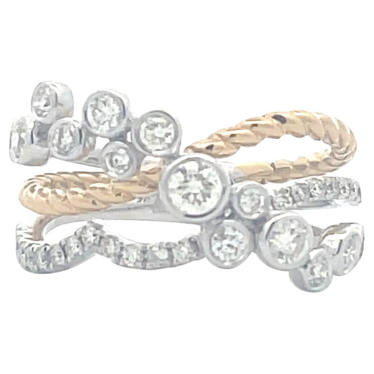 0.78 ct. 2 Tone Multi-Strand Bezel Set Graduated Diamond Cocktail Ring ...