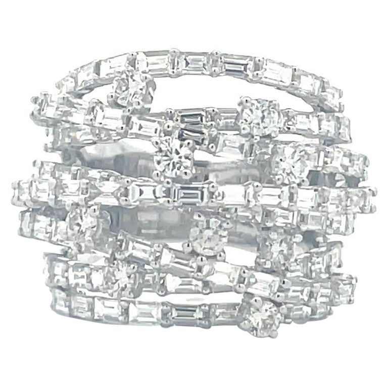 5.26 ct. Baguette Diamond Cluster Multi-Strand Highway Ring in 14K ...