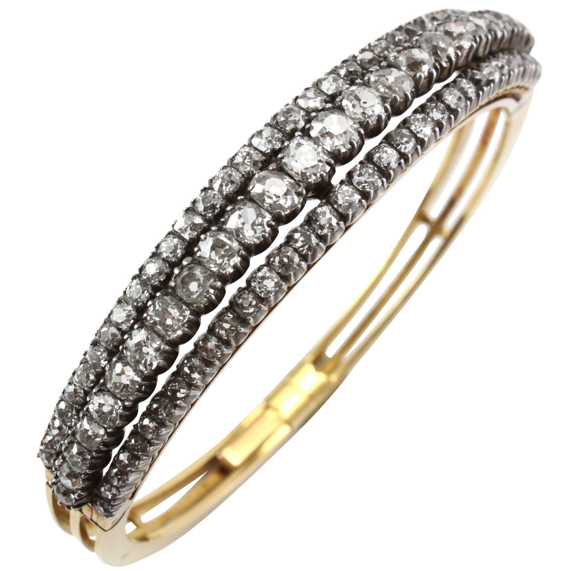 Victorian Old Cut Diamond Gold Bangle Bracelet at 1stDibs