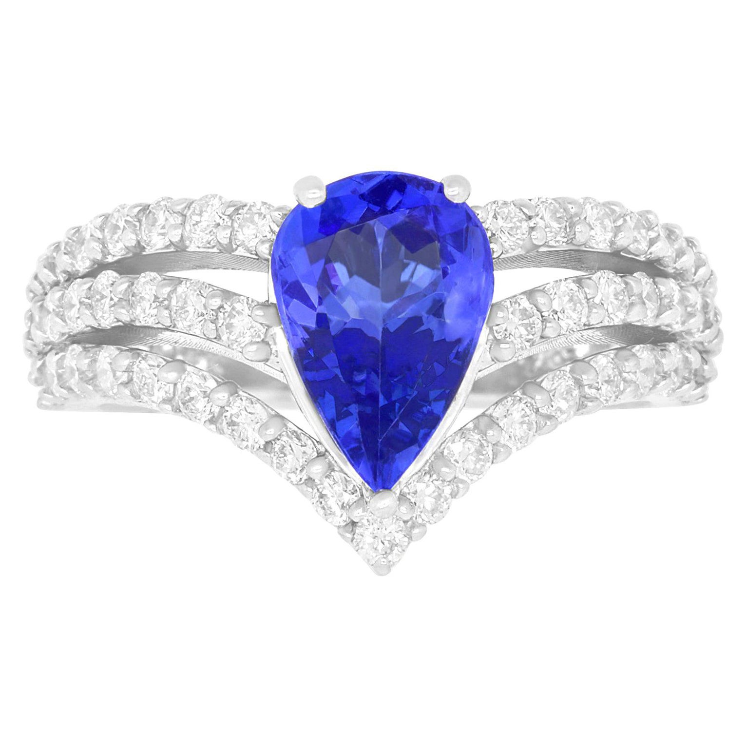 1.93 Carat Pear Tanzanite Engagement Ring 14K White Gold Triple Band ... 1.93 Carat Pear Tanzanite Engagement Ring 14K White Gold Triple Band ...