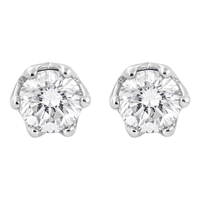14K White Gold 1/2 Carat Round Diamond 6 Prong Crown Stud Earrings For ...