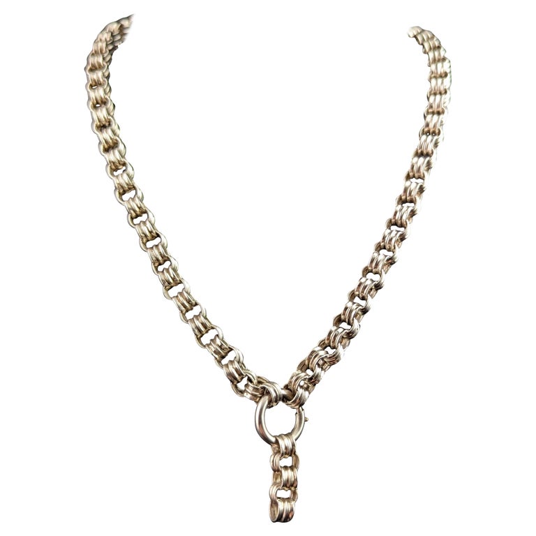 Antique Victorian sterling silver collar necklace, rolo link For Sale ...