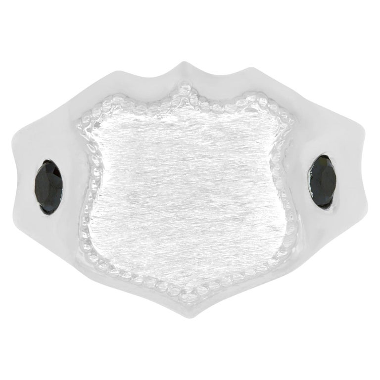 Men's 14 Karat White Gold Shield Ring with Black Diamond Side Stone ...