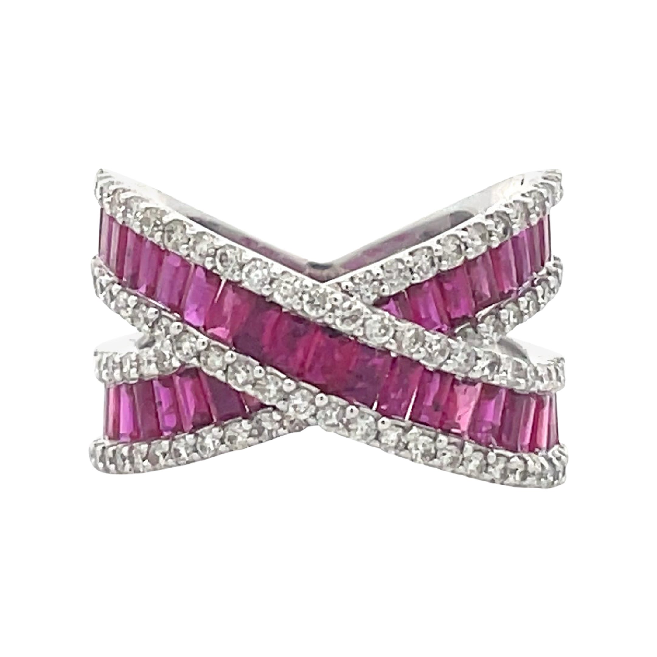 2 Tone Criss Cross Highway Ring with Pave Set Diamonds 14K Gold For ...