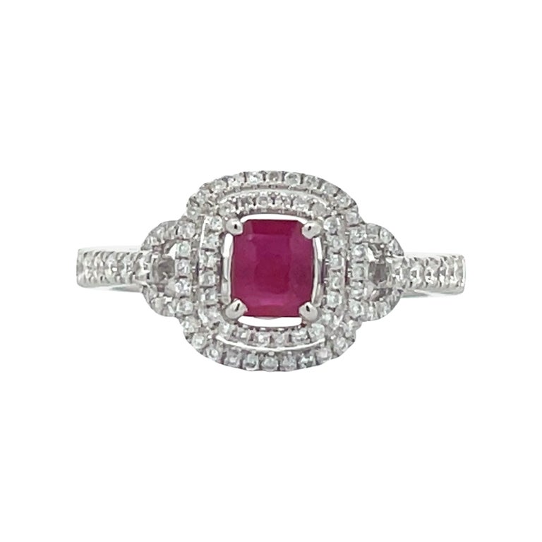 Oval Cut Ruby Diamond Cluster Halo Engagement Ring For Sale at 1stDibs