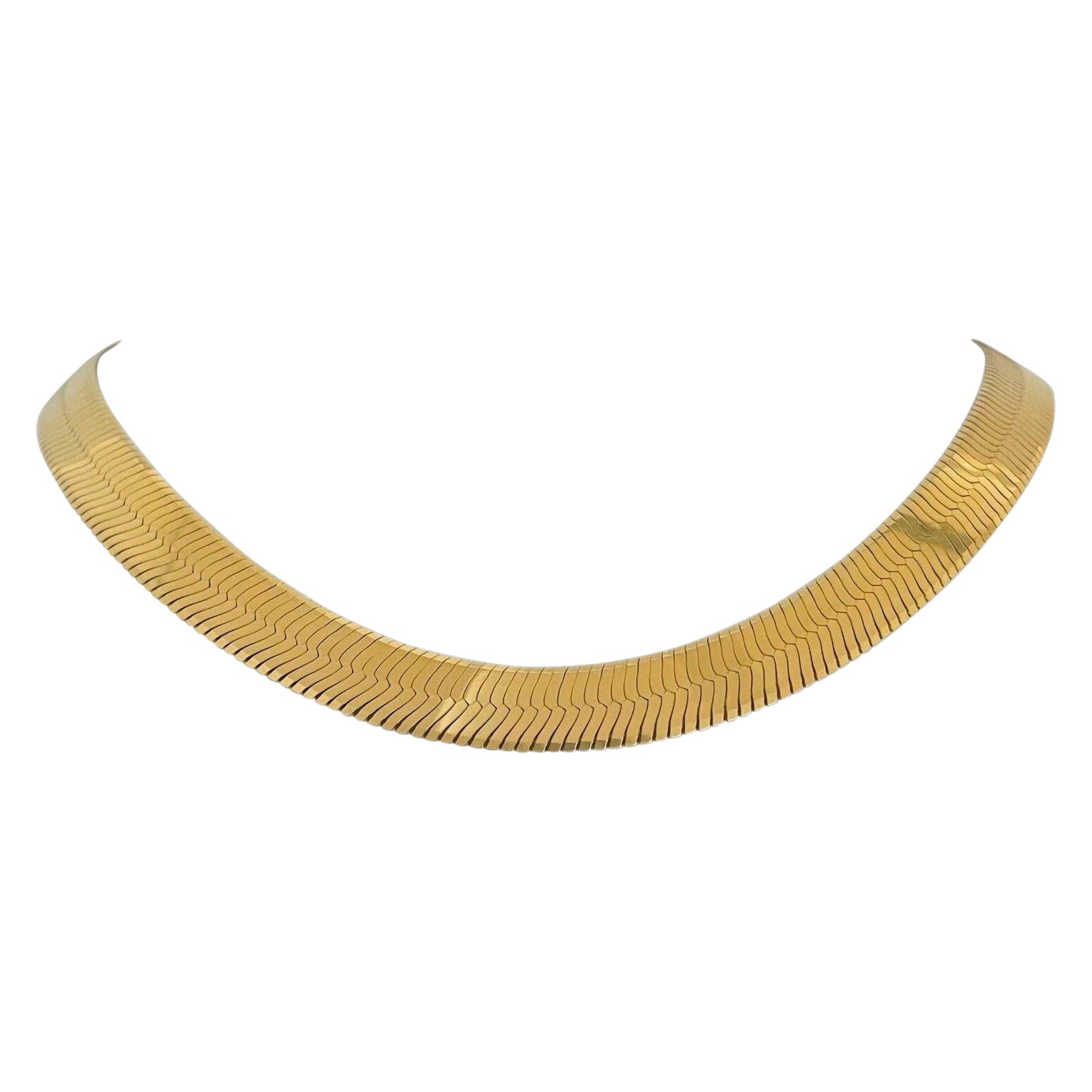 Gold Herringbone Chain in 14 Karat Yellow Gold, Flat Wide Chain at 1stDibs