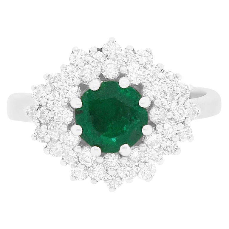 1.02 Carat Round Emerald and Diamond Multiple Halo Fashion Ring 14k ...