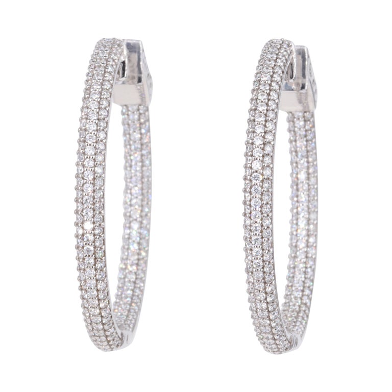 2.70 Carat Inside Outside Diamond Hoop Earrings 1.5 Inch Diameter For ...