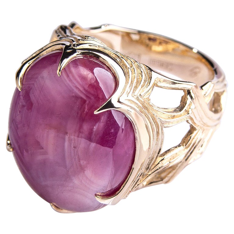 Bague de fiançailles grande taille en or avec rubis étoilé et pierre ...