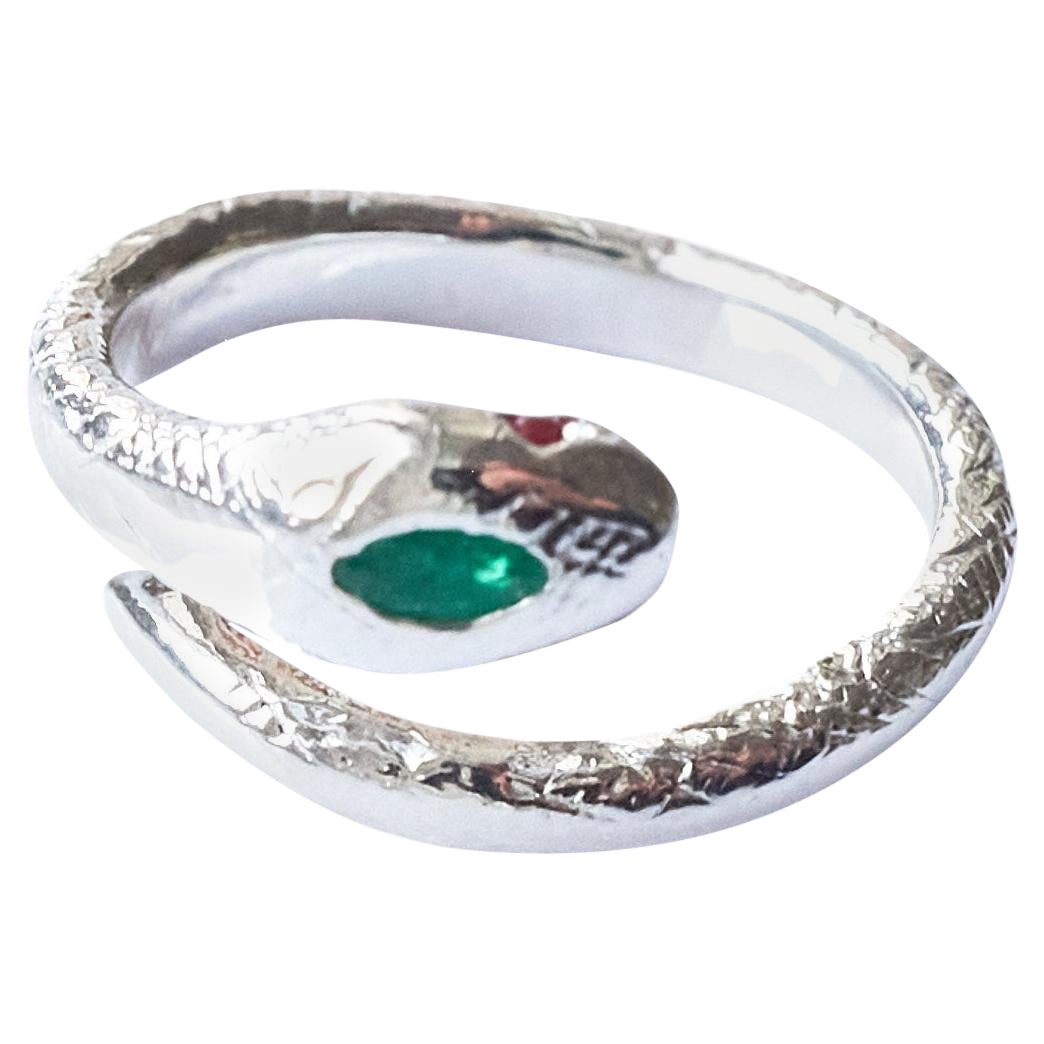 Emerald Ruby Snake Ring Sterling Silver Cocktail Style J Dauphin For Sale at 1stDibs