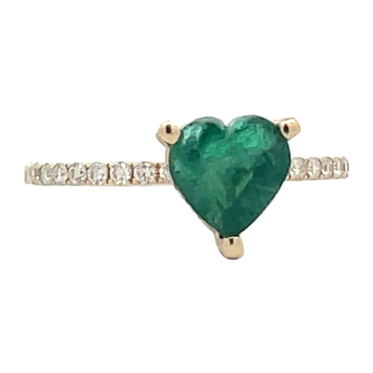 1.23 ct. Heart Emerald Pave Diamond Engagement Ring in 14K Yellow Gold ...