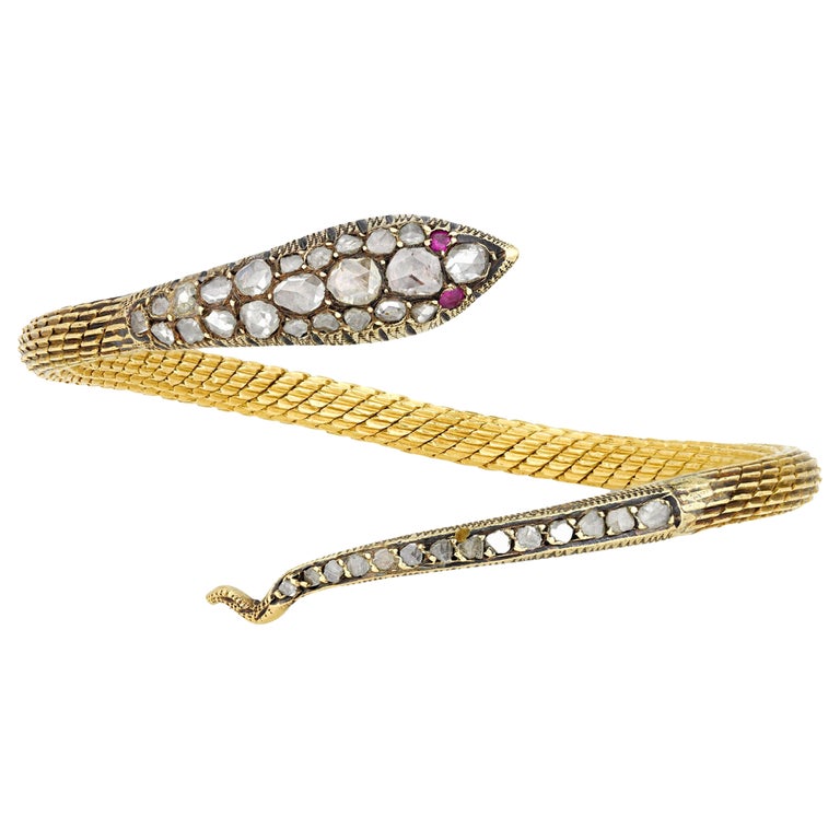 Victorian Gold and Diamond Snake Bangle For Sale at 1stDibs