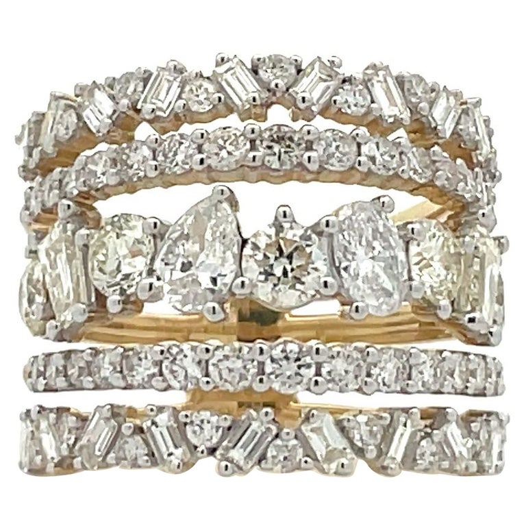 3.59 ct. Mixed Diamond Multi-Strand Highway Ring in Two Tone 14K Gold ...