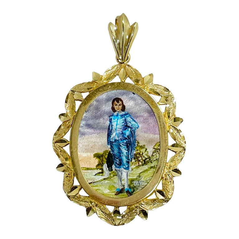 14 Karat 'Blue Boy' Masterpiece Hand Painted Mother of Pearl Pendant ...