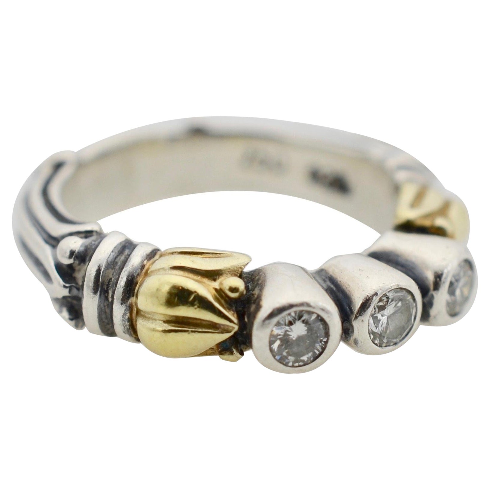 Logos Caviar Three Diamond Ring Set in Mixed Metals of Sterling and ...