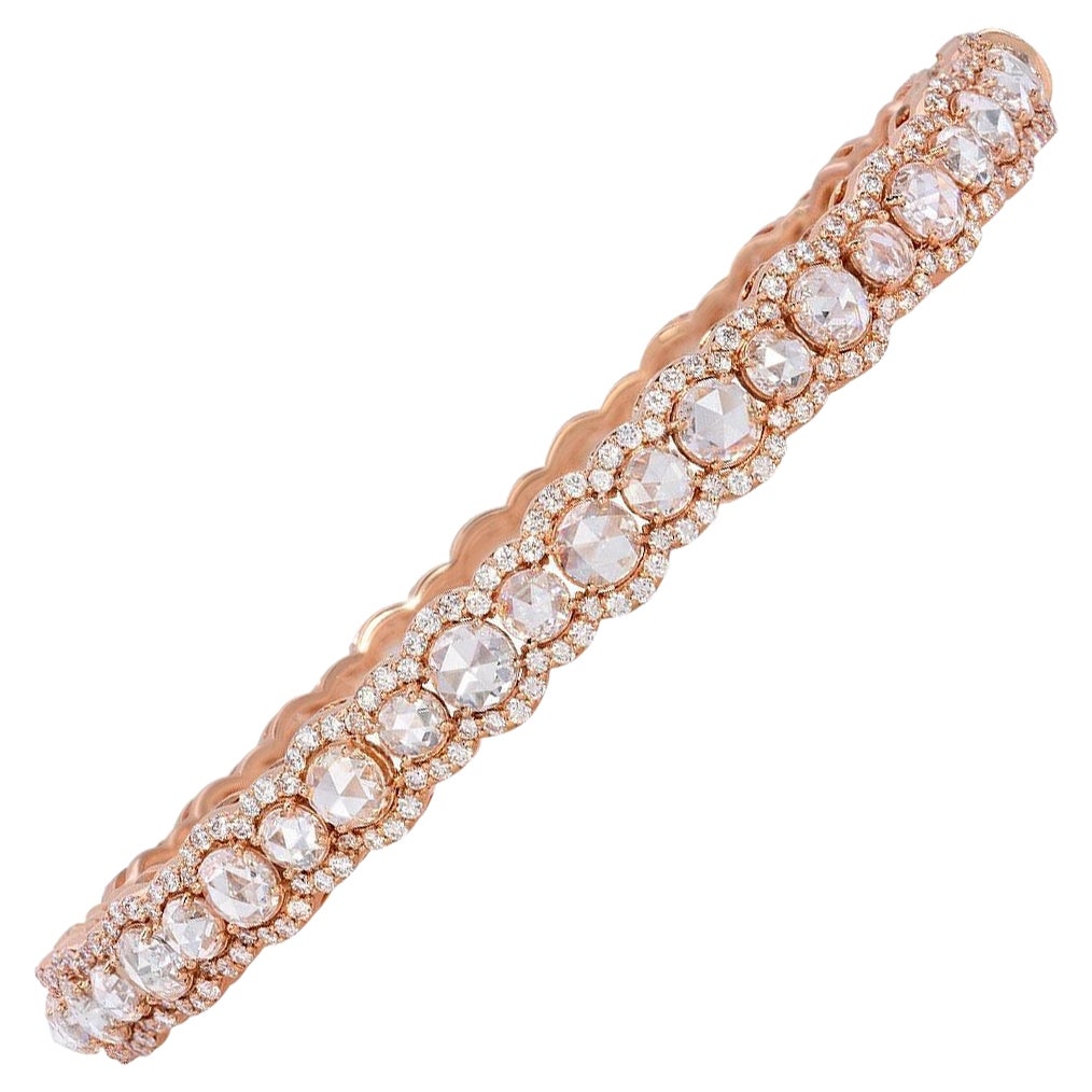 10.91 Carat Rose Diamond Bracelet, Made in 18 Karat White Gold For Sale ...