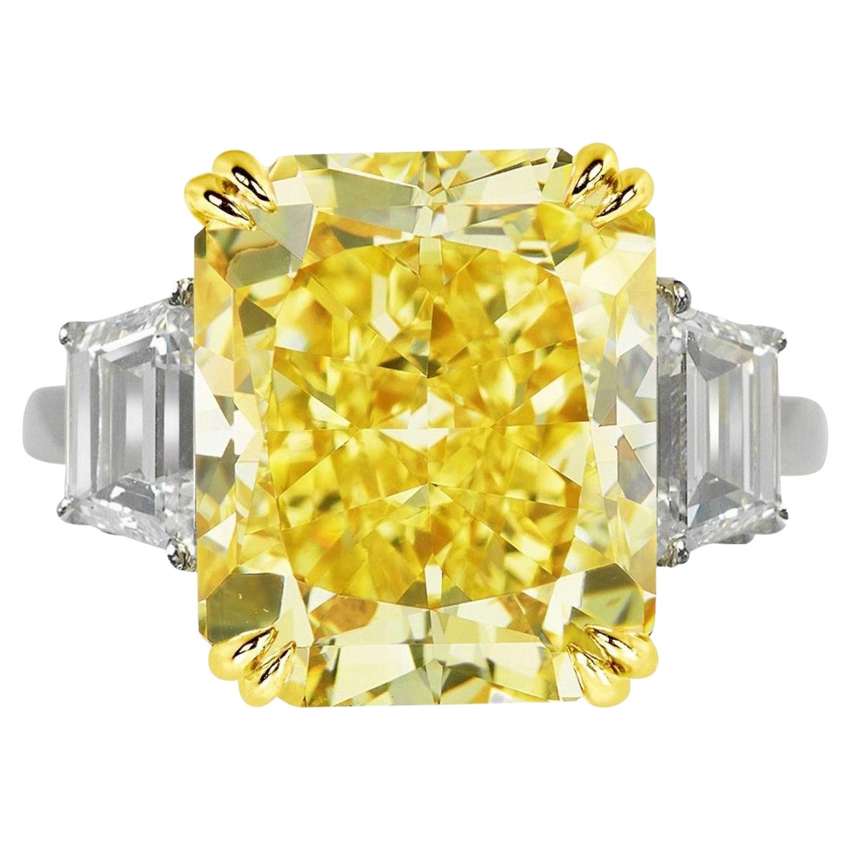 GIA Certified 12.50 Carat Natural Fancy Yellow Radiant Diamond Ring at ...