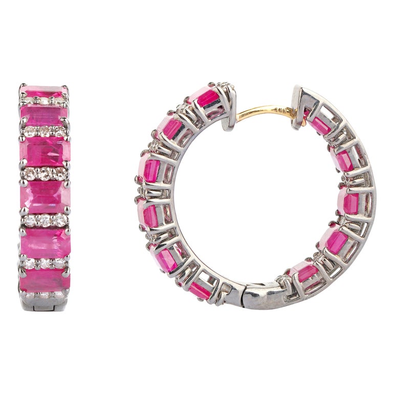 9.15 Carat Diamond and Ruby Hoop Earrings For Sale at 1stDibs