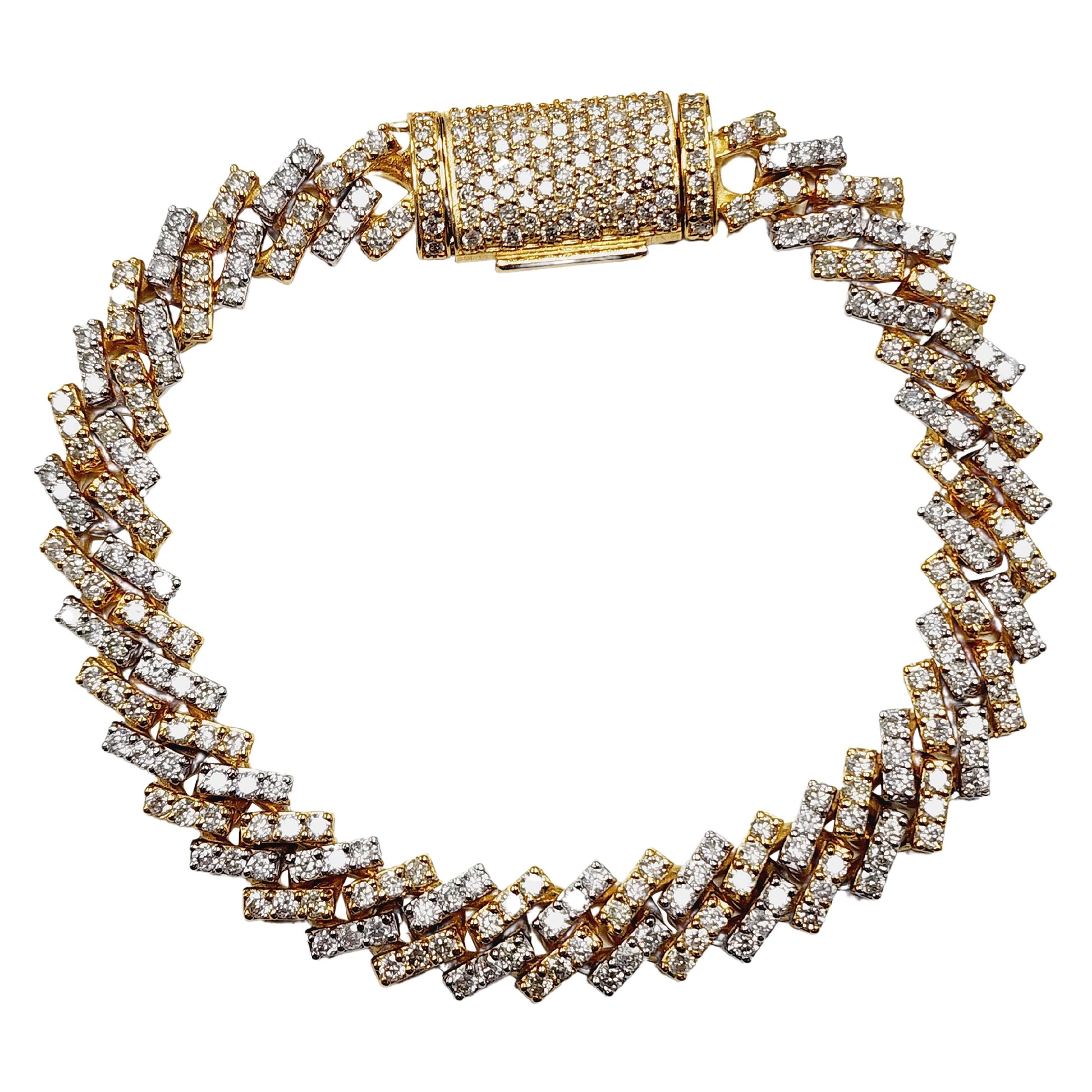 8.85 Carats Two-Tone Natural Diamond Cuban Link Bracelet Solid 14 Karat ...