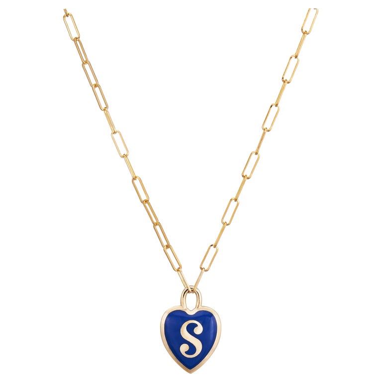 14k Gold and Enamel Heart Initial Pendant For Sale at 1stDibs