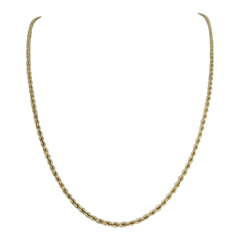 14 Karat Yellow Gold Solid Rope Chain Necklace For Sale at 1stDibs