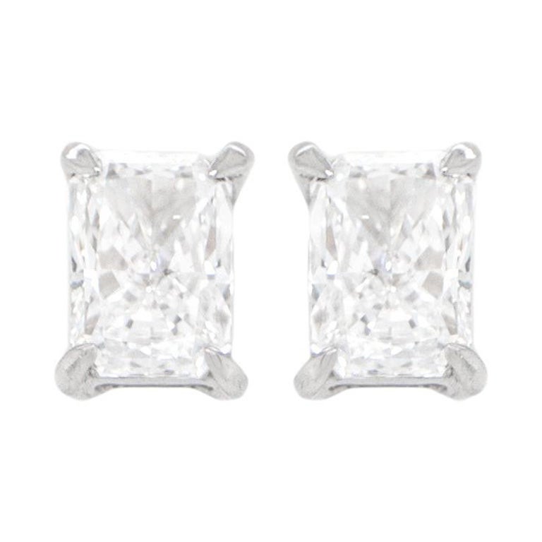 8.24 Carat Rectangular Radiant Cut Diamond Stud Earrings at 1stDibs
