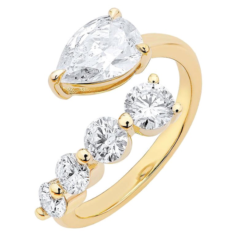 Customizable 14K Gold, Pear Shape Diamond w/ Round Diamond Ring For ...