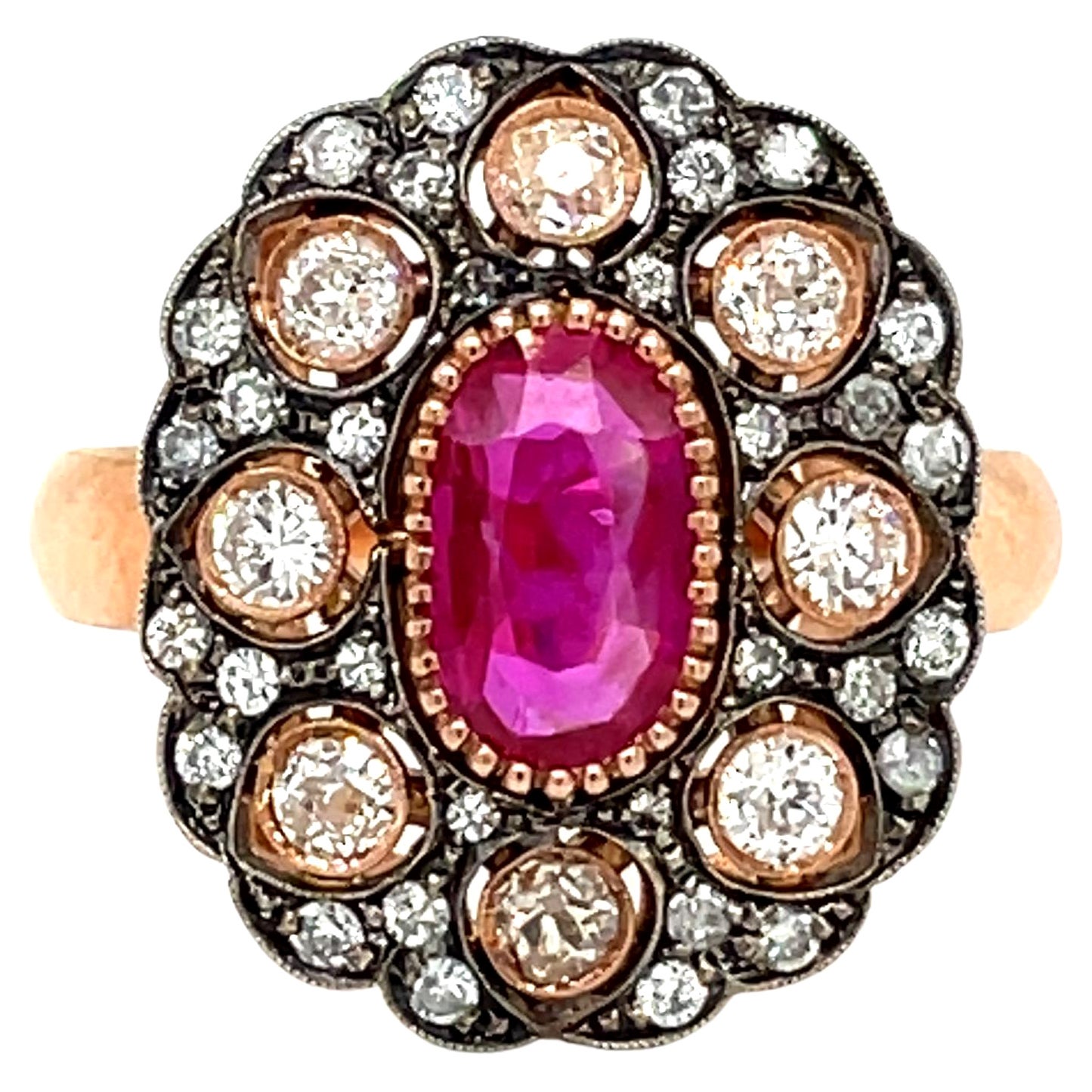 Art Deco 3.43 Carat Burma Ruby Diamond Cocktail Ring For Sale at 1stDibs