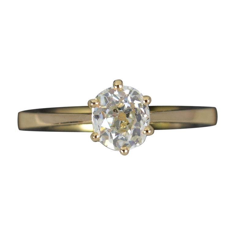 1.08ct Old Cut Diamond and 18ct Yellow Gold Solitaire Engagement Ring For Sale at 1stDibs