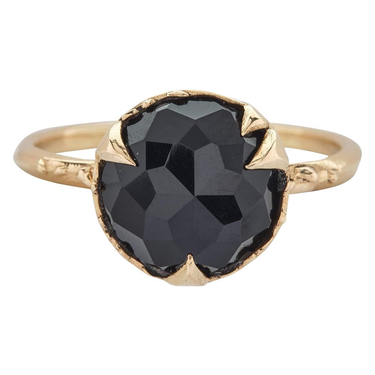 10k Yellow Gold Mystical Black Onyx Solitaire Ring For Sale at 1stDibs