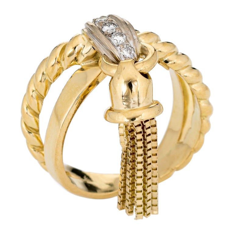 Vintage Tassel Ring Diamond Band 14k Yellow Gold Estate Fine Jewelry ...