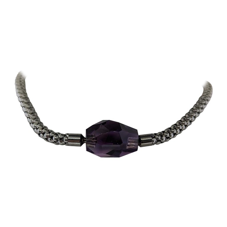Amethyst (8.9 grams), Raspberry steel necklace For Sale at 1stDibs