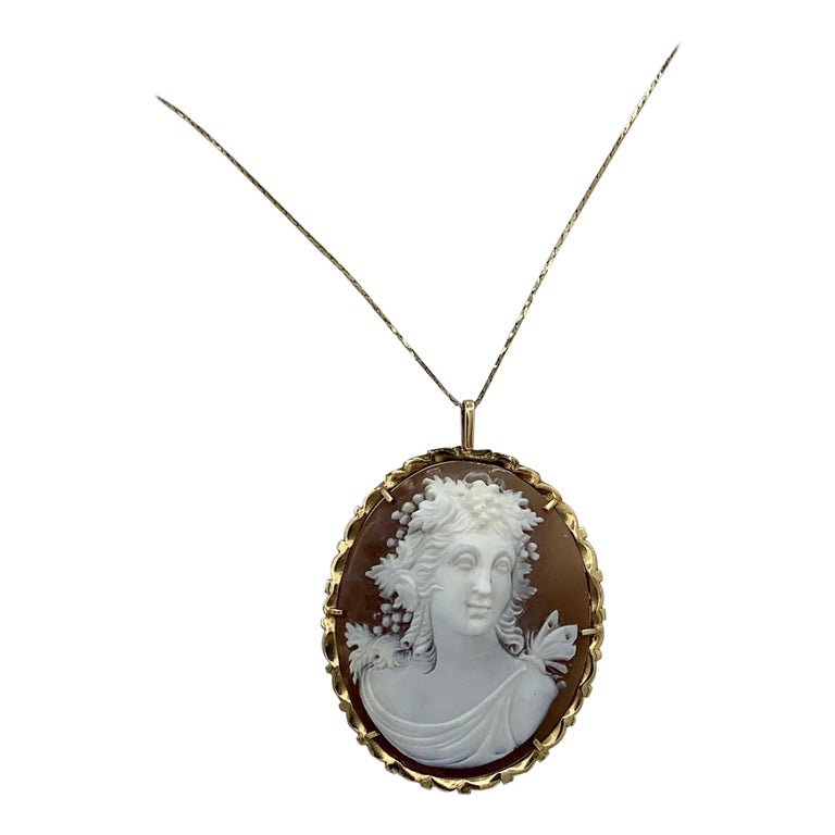 Bacchus Dionysus with Butterfly Cameo Pendant Brooch 14 Karat Gold ...