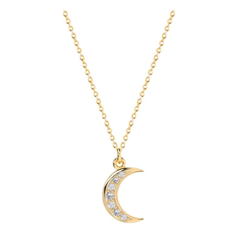 0.05 Ct Diamond Crescent Moon Necklace in 14K Gold For Sale at 1stDibs