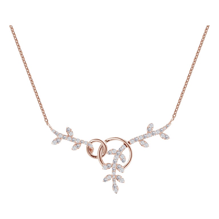 0.41 Ct Diamond Leaf Necklace in 18K Gold For Sale at 1stDibs