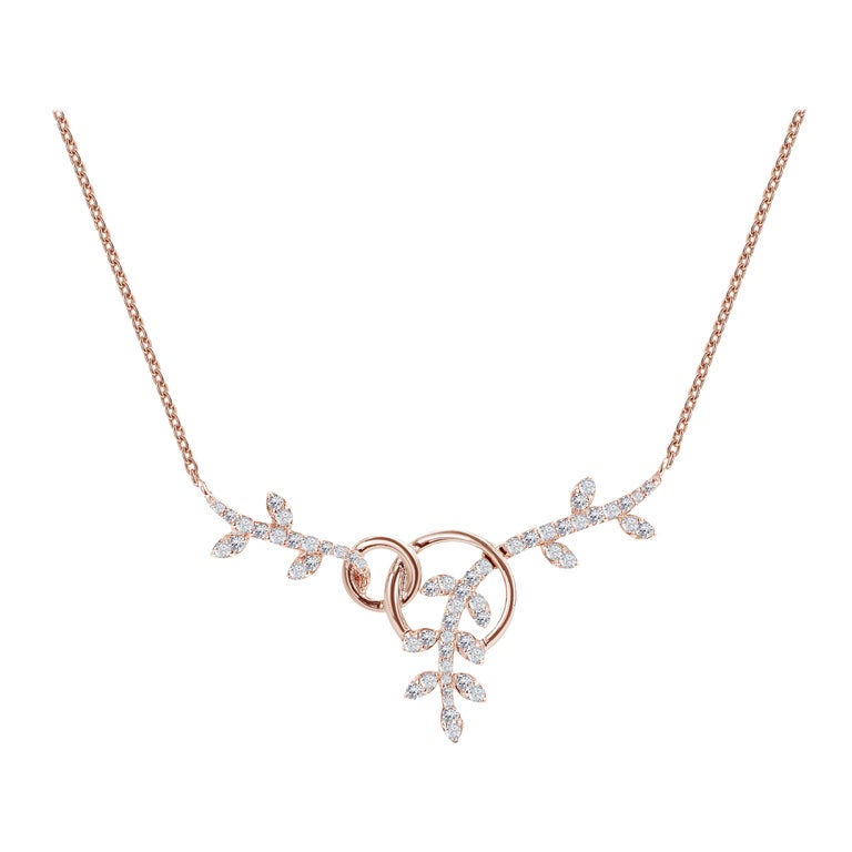 0.41 Ct Diamond Leaf Necklace in 14K Gold For Sale at 1stDibs