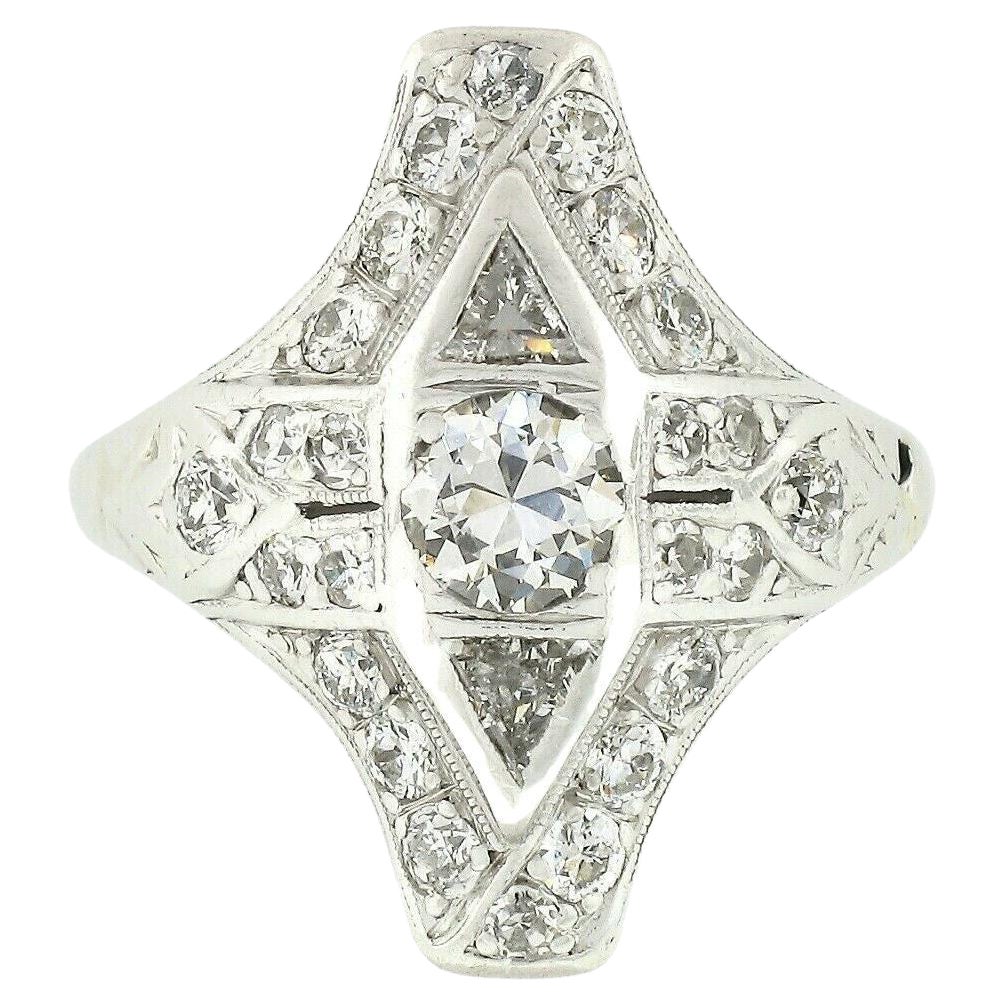 Art Deco Old Cut Diamond Platinum Dinner Ring For Sale at 1stDibs