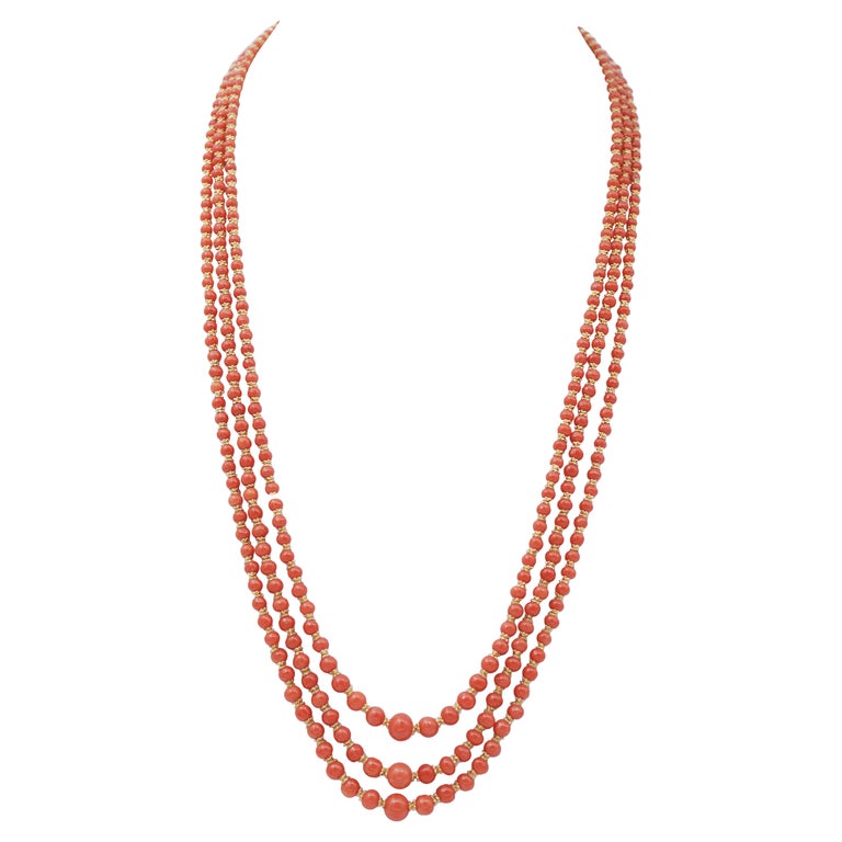 Coral, Multi-Strands Necklace For Sale at 1stDibs